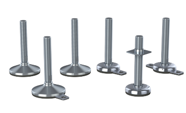 Fully-threaded leveling feet for machines and equipment